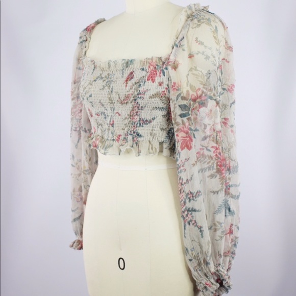 Zimmermann | Tops | New Zimmerman Bayou Floral Shirred Silk Crepe ...